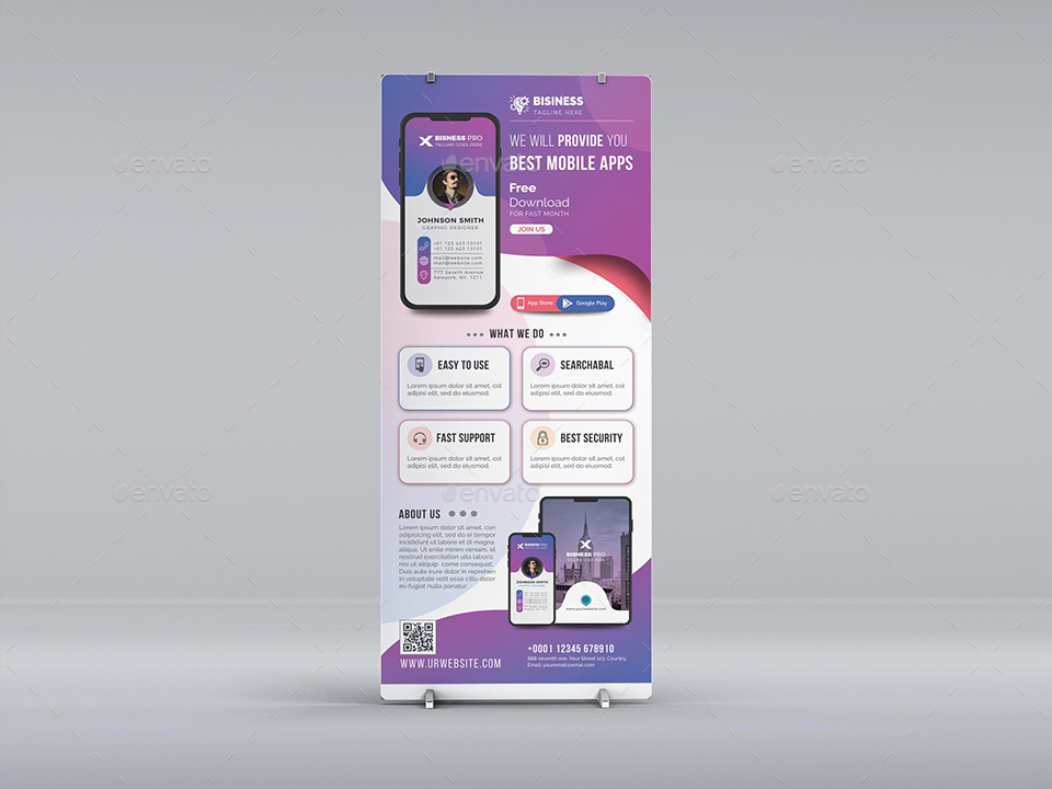 Mobile App Roll-up Banner, Print Templates | GraphicRiver