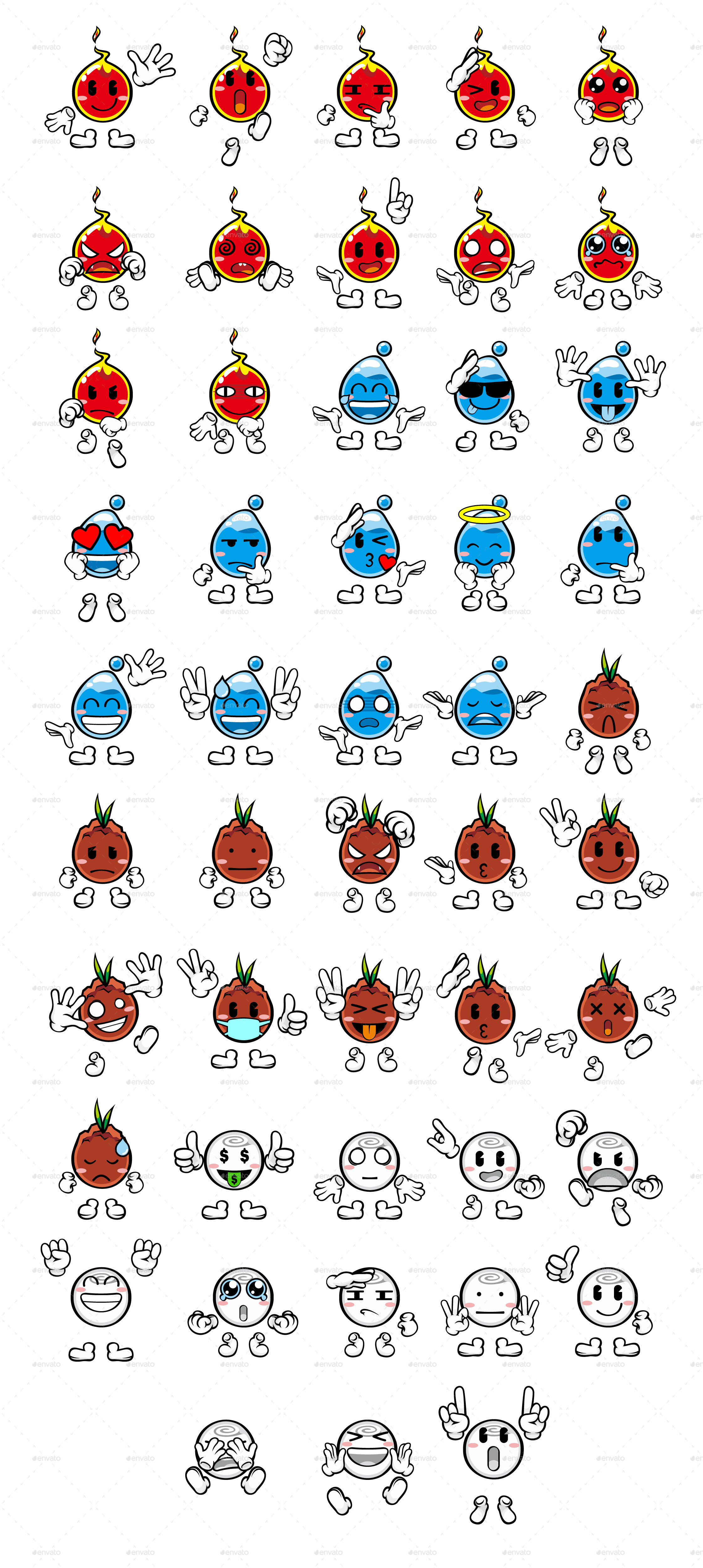 Four Elements Creation Kit & Emoticon, Vectors | GraphicRiver