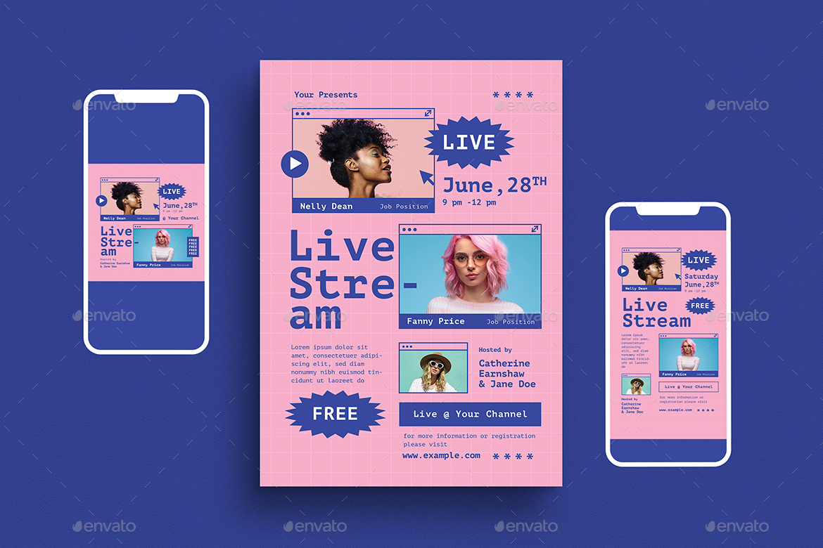 Live Stream Event Flyer Set, Print Templates | GraphicRiver