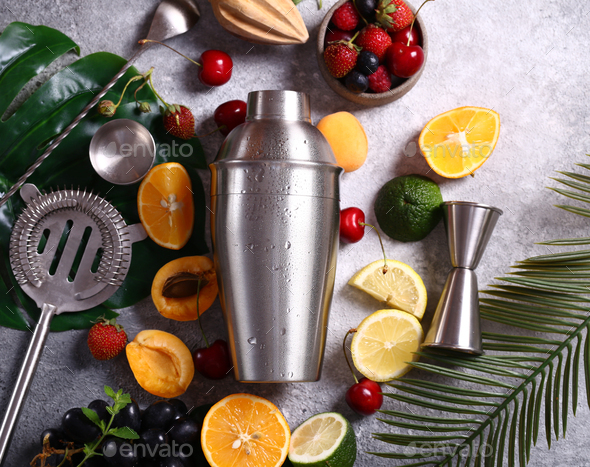 Cocktail Shaker and Fruits Stock Photo by Dream79 | PhotoDune