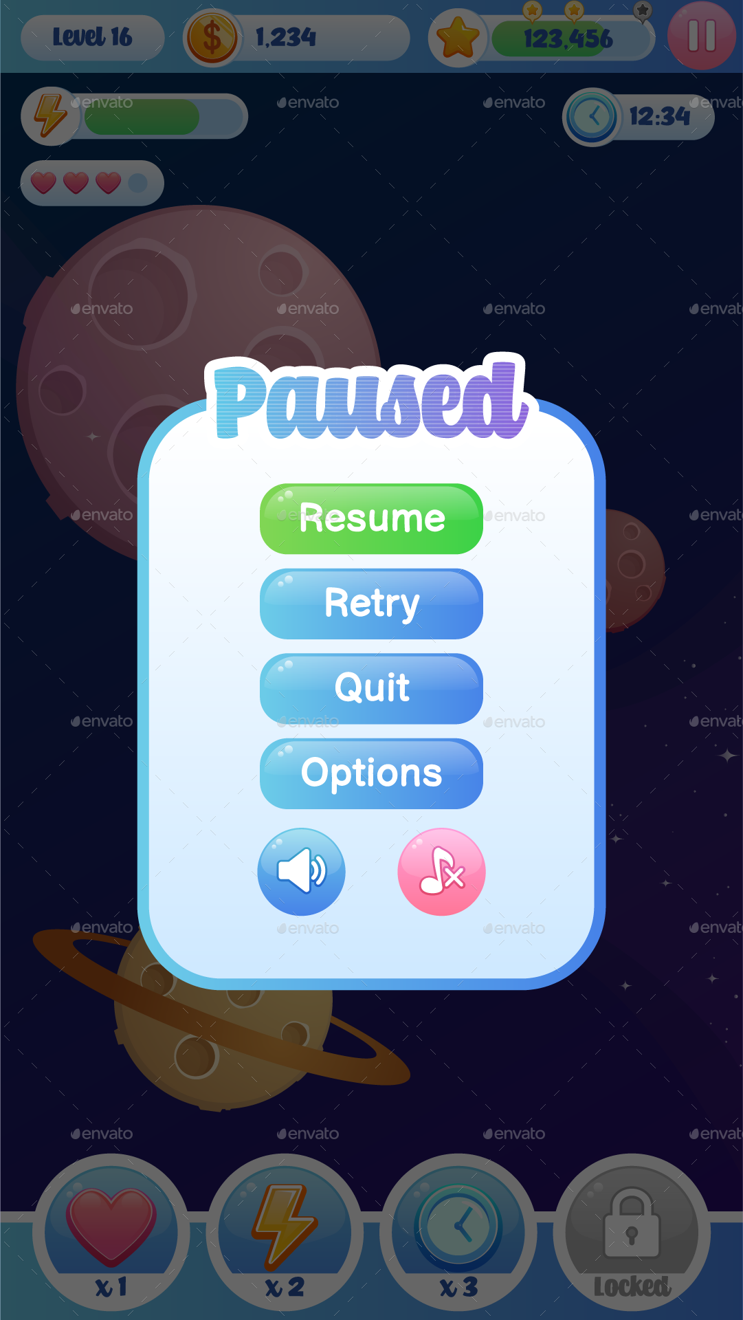 Space Theme GUI Pack 6, Game Assets | GraphicRiver