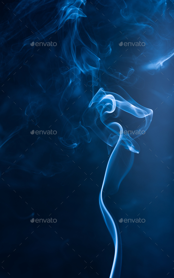 Blue abstract shaped smoke against black background Stock Photo by ...