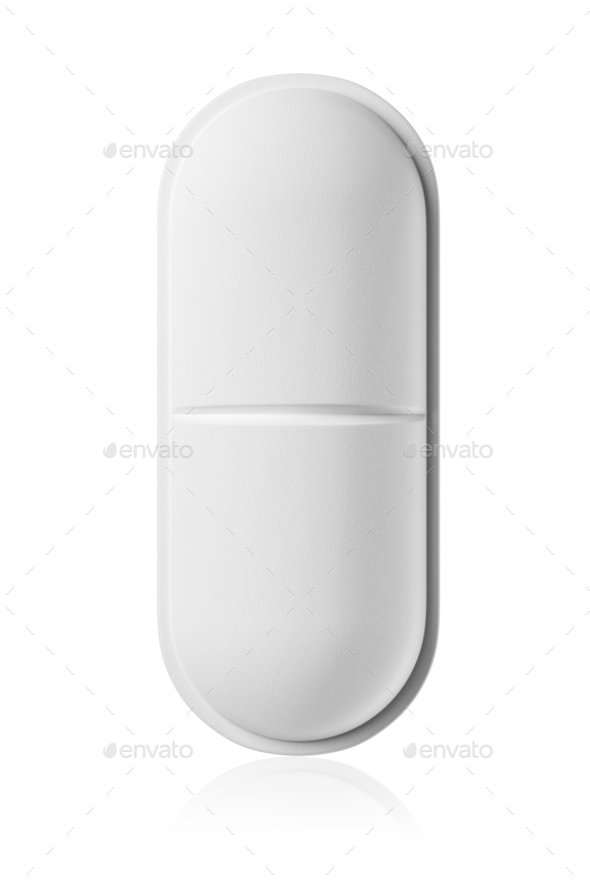 One oblong shape medical pill isolated on white background. Stock Photo ...