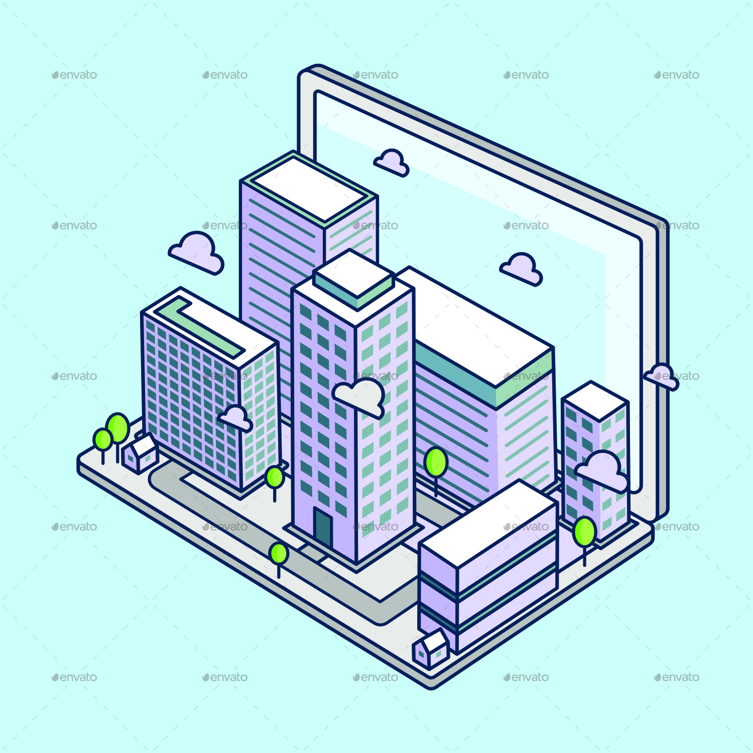 City Building on a Laptop, Vectors | GraphicRiver