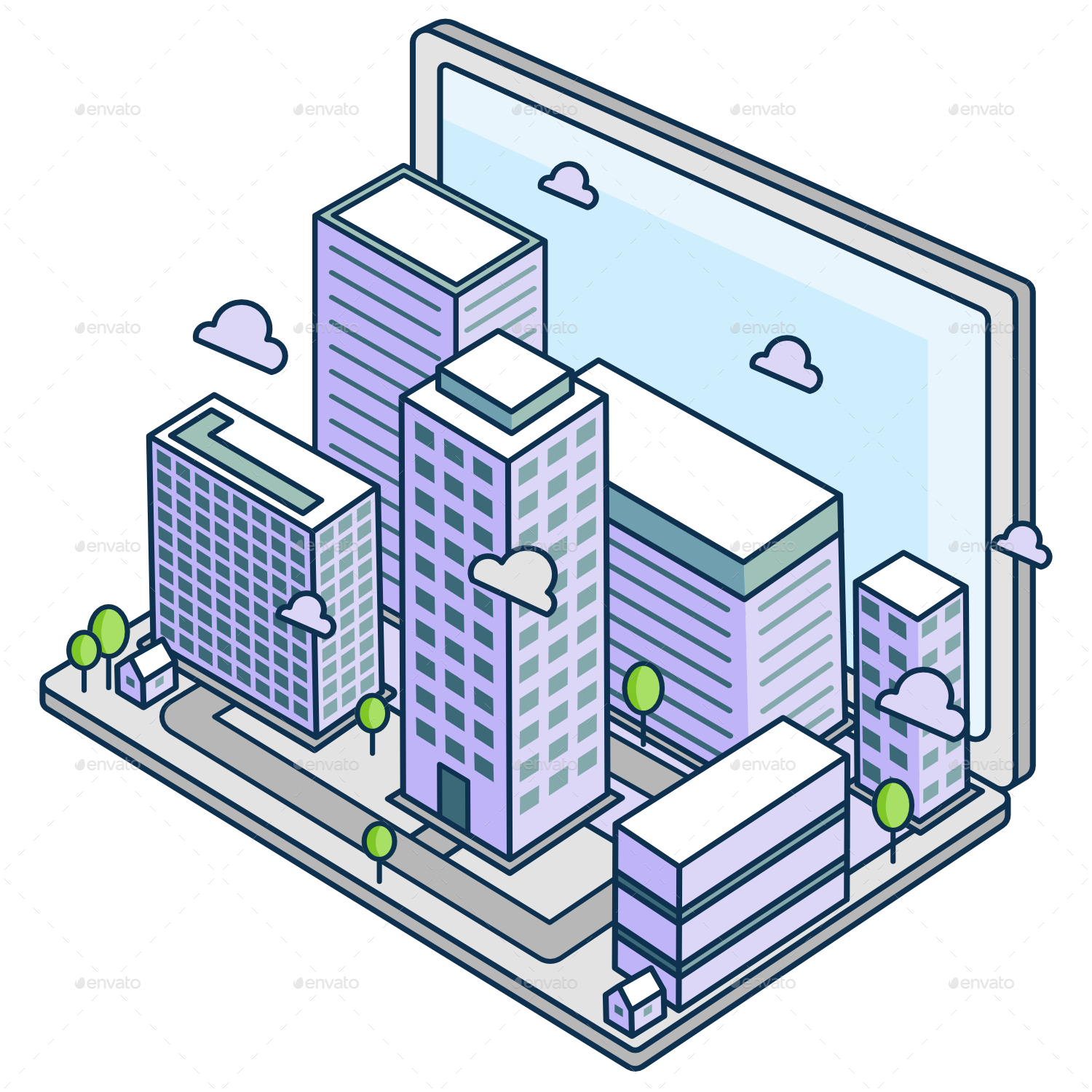 City Building on a Laptop, Vectors | GraphicRiver