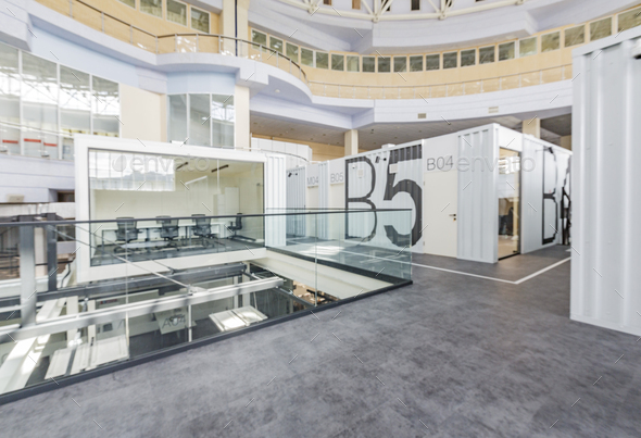 Open space office with transparent rooms, loft interior Stock Photo by ...