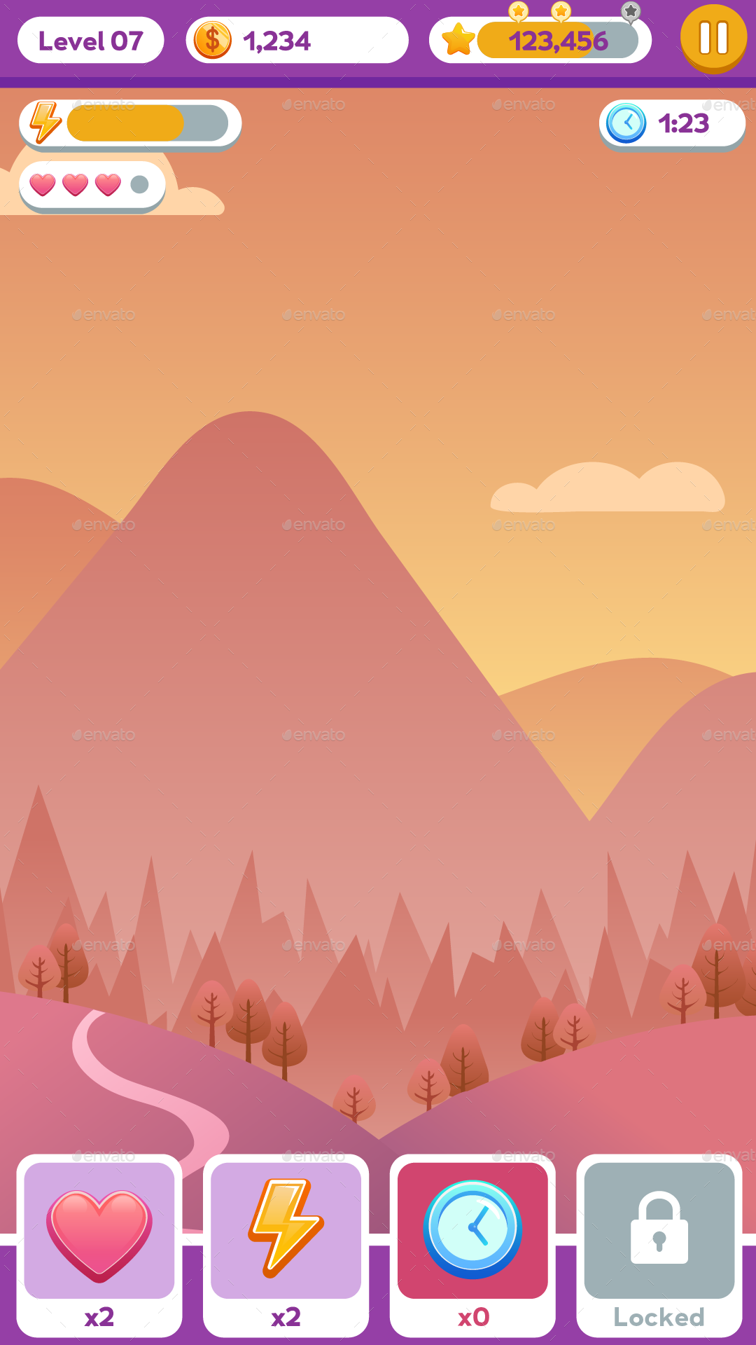 Purple Theme GUI Pack 07, Game Assets | GraphicRiver