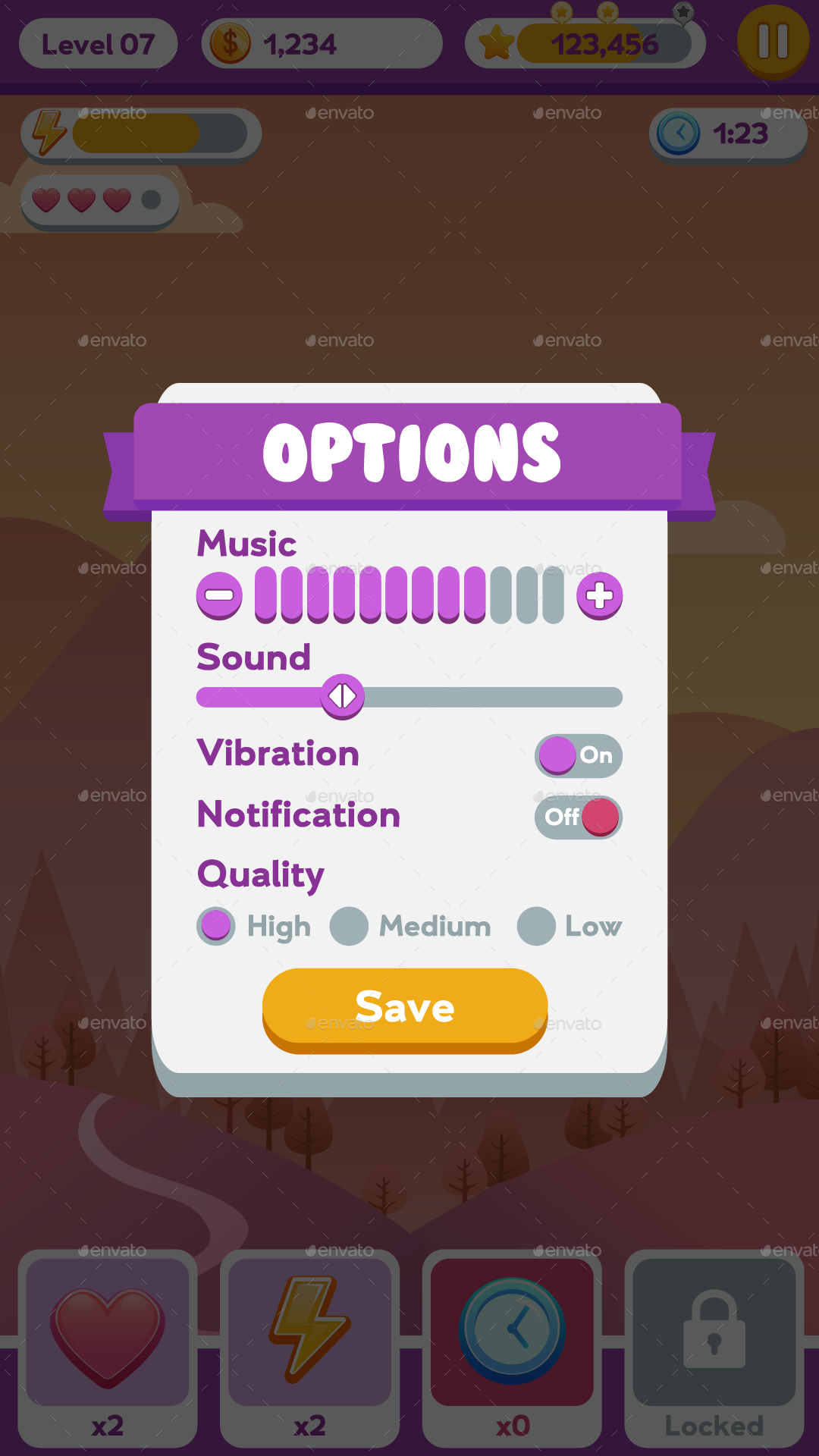 Purple Theme GUI Pack 07, Game Assets | GraphicRiver