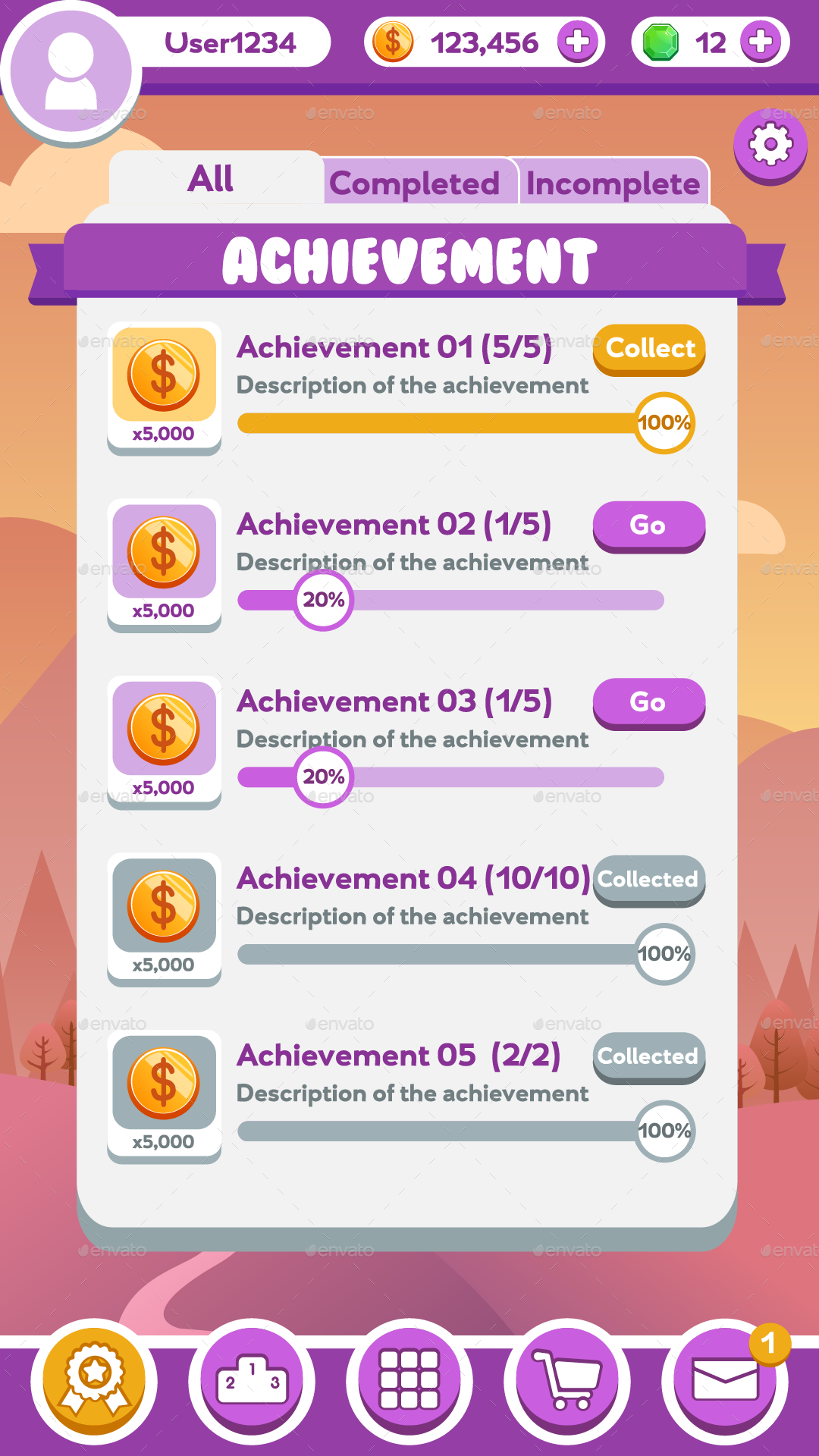 Purple Theme GUI Pack 07, Game Assets | GraphicRiver