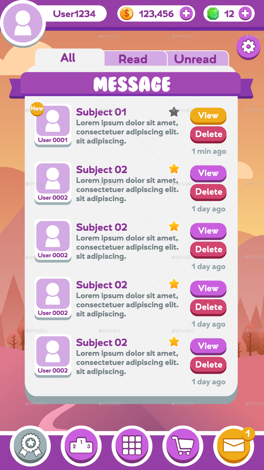 Purple Theme GUI Pack 07, Game Assets | GraphicRiver