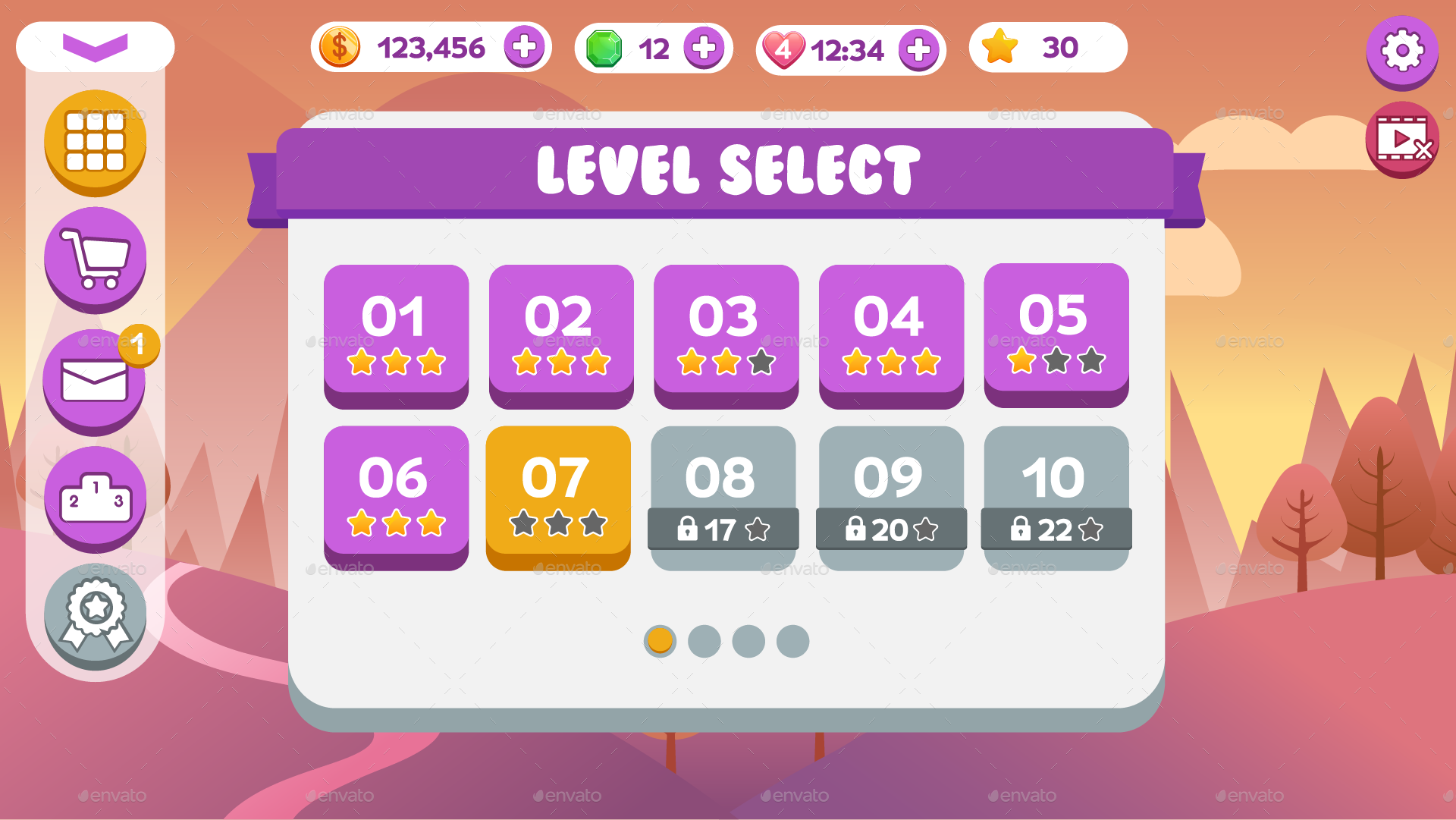 Purple Theme GUI Pack 07, Game Assets | GraphicRiver