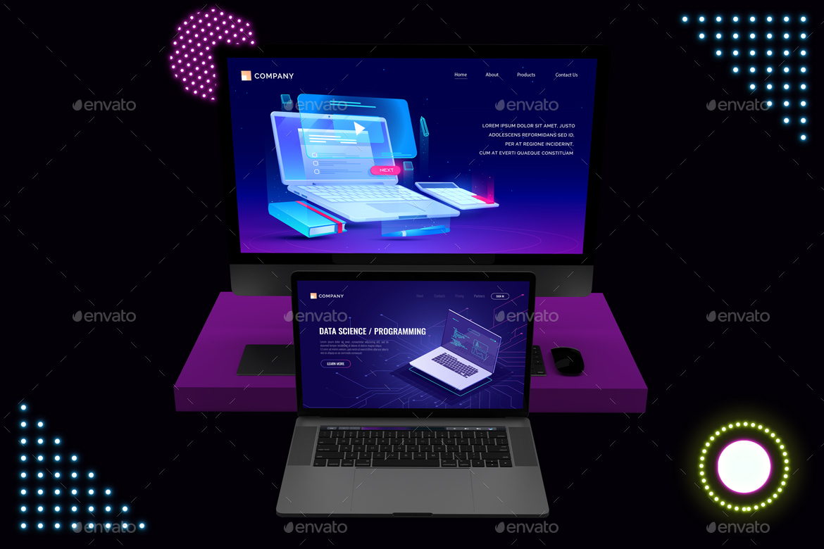 Neon Web Mockup, Graphics | GraphicRiver