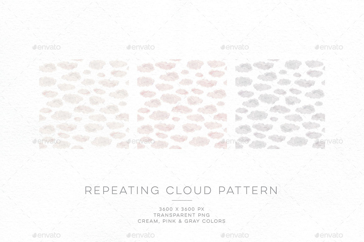 In the Air: Hand Painted Watercolor Cloud Patterns & Textures, Graphics