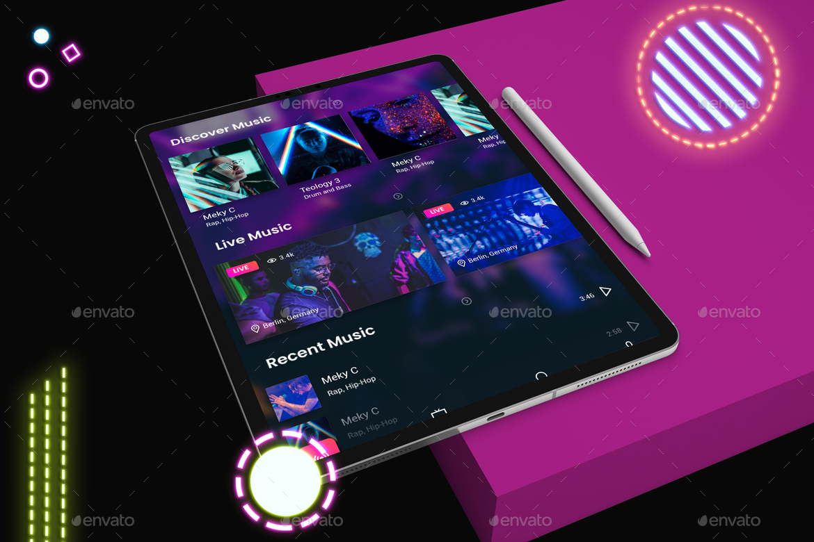 Neon Tablet Pro V.2 Mockup, Graphics | GraphicRiver