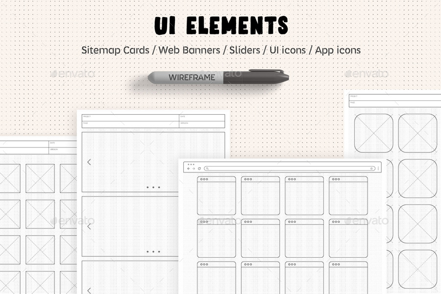 UX Workflow - Wireframe Sketchsheet with Stencils, Print Templates