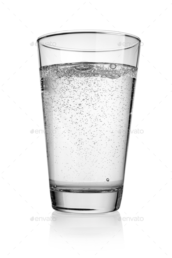 Glass of water with bubbles of gas isolated on white. Stock Photo by ...