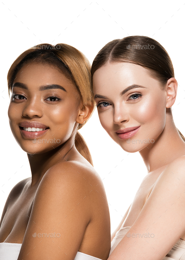 Different races woman beauty portrait isolated on white african girl ...