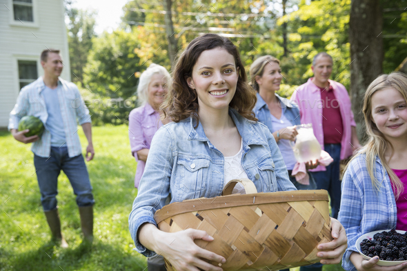 A family summer gathering at a farm. A shared meal, a homecoming. Stock ...