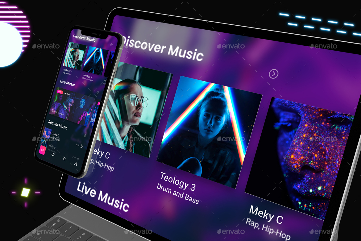 Neon Phone & Tablet Pro Mockup, Graphics | GraphicRiver
