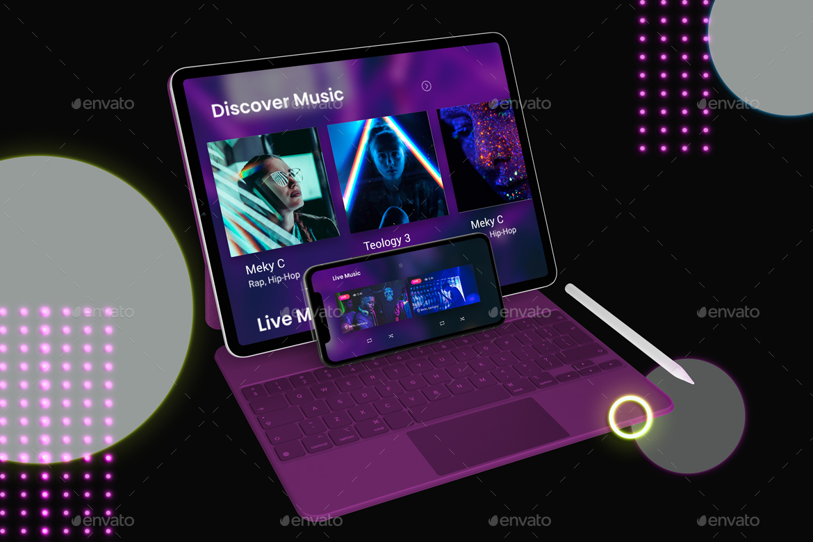 Neon Phone & Tablet Pro Mockup, Graphics | GraphicRiver