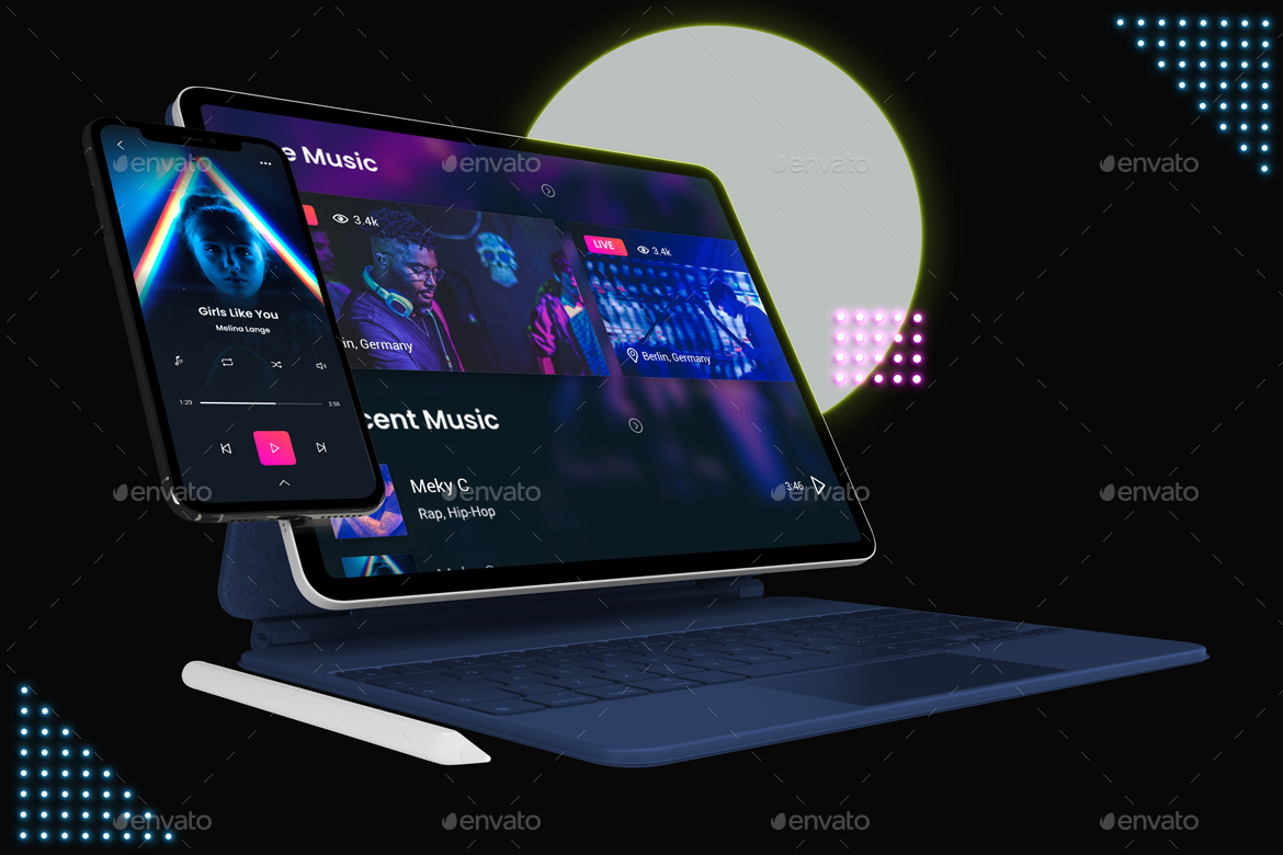 Neon Phone & Tablet Pro Mockup, Graphics | GraphicRiver