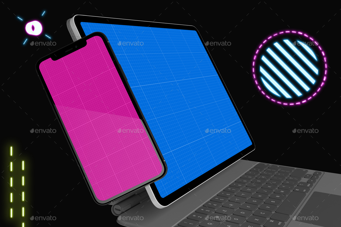 Neon Phone & Tablet Pro Mockup, Graphics | GraphicRiver