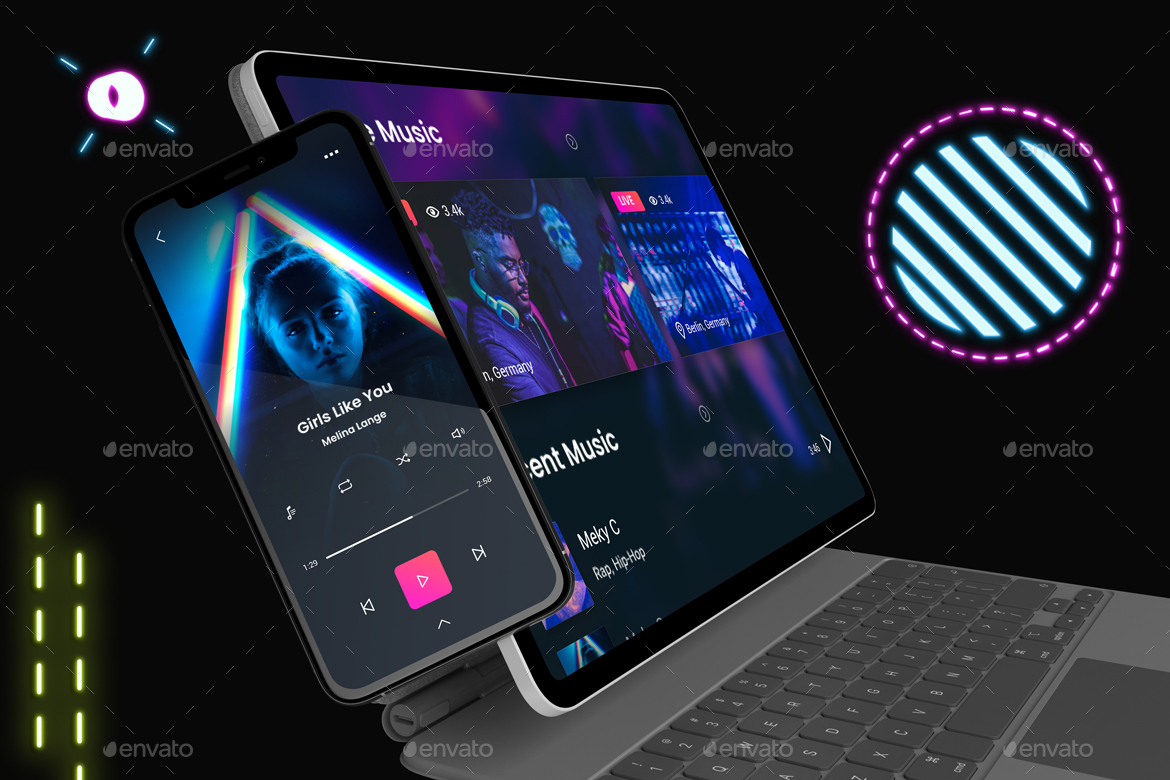 Neon Phone & Tablet Pro Mockup, Graphics | GraphicRiver
