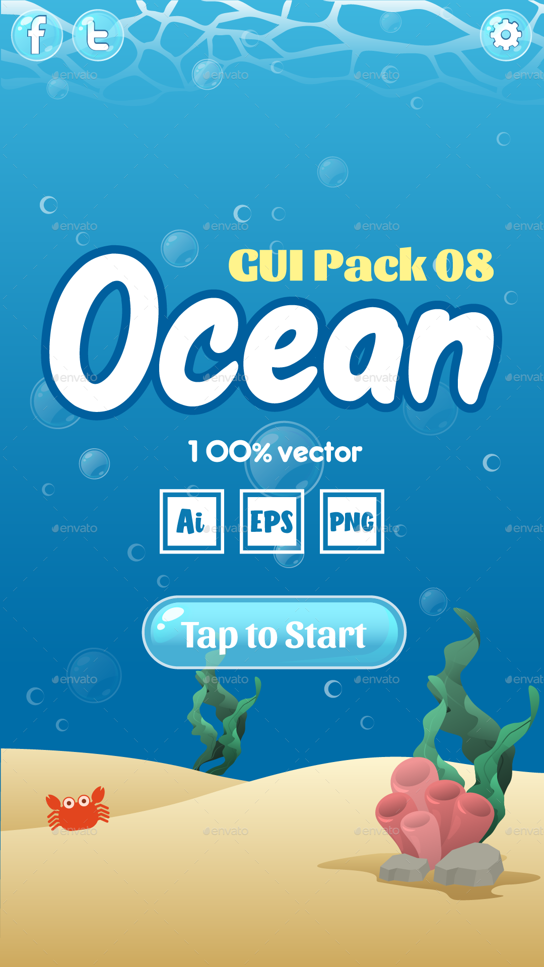 Ocean Theme GUI Pack 08, Game Assets | GraphicRiver