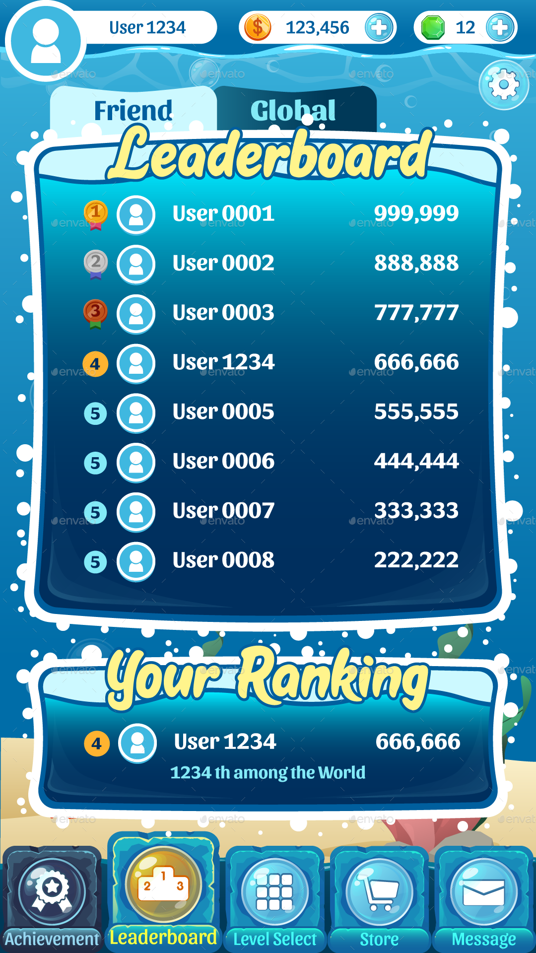 Ocean Theme GUI Pack 08, Game Assets | GraphicRiver