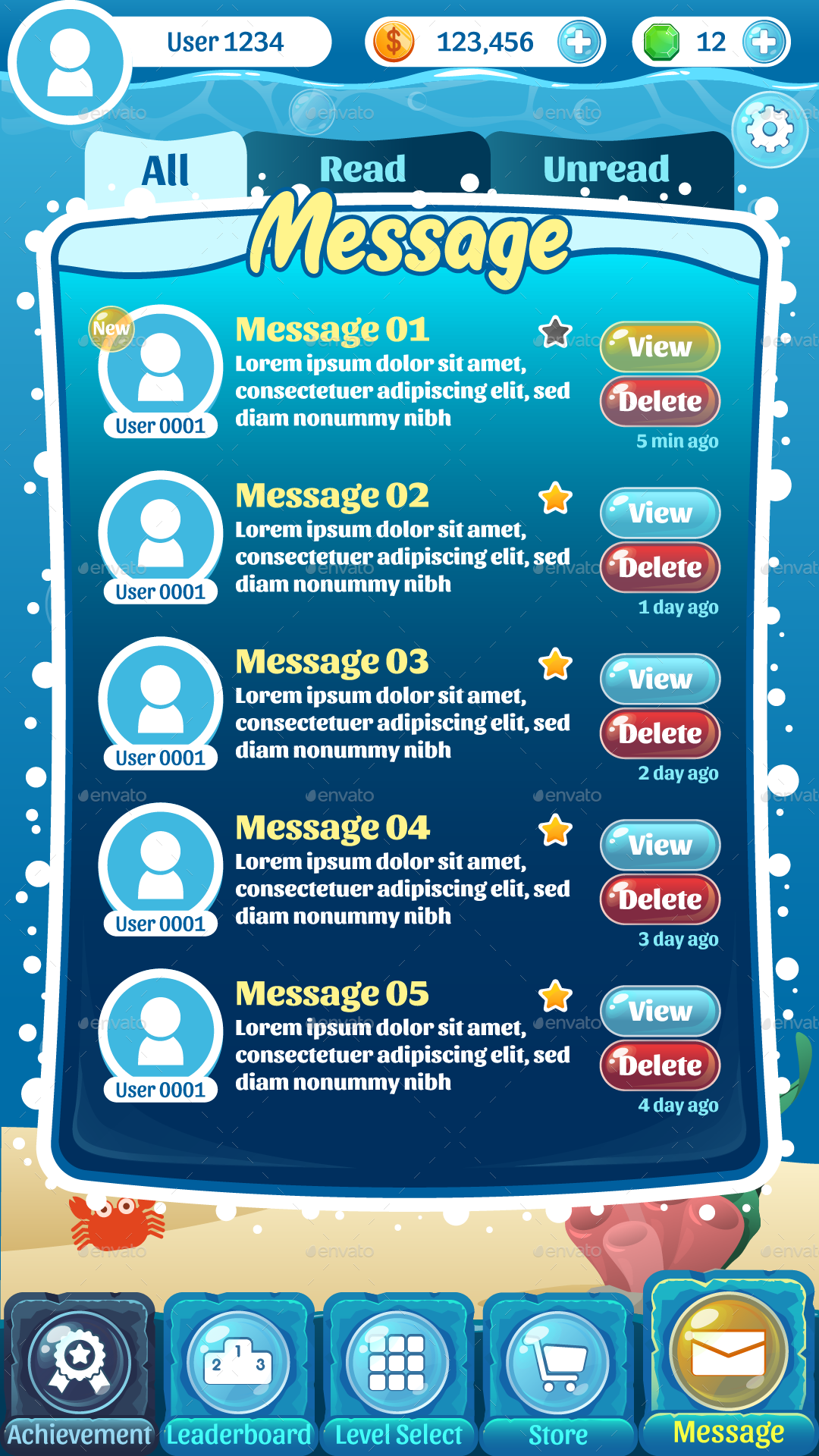 Ocean Theme GUI Pack 08, Game Assets | GraphicRiver