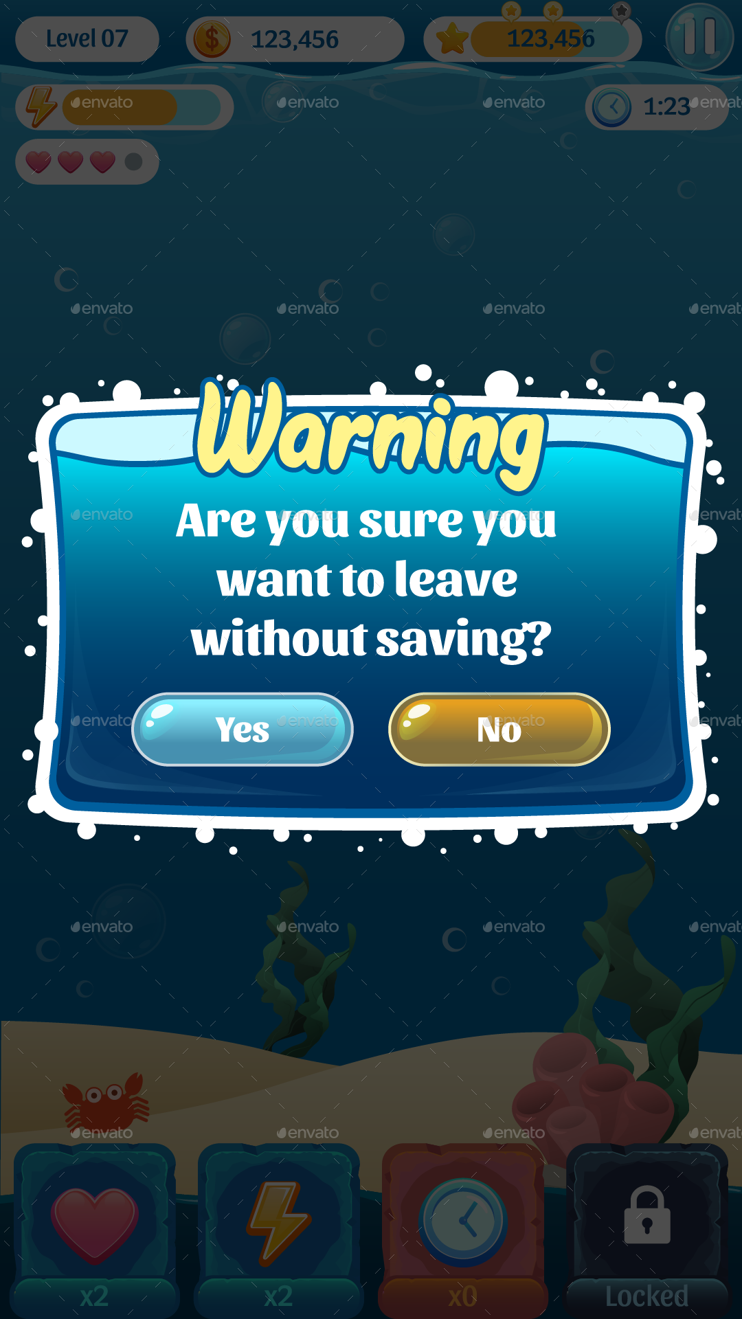 Ocean Theme GUI Pack 08, Game Assets | GraphicRiver