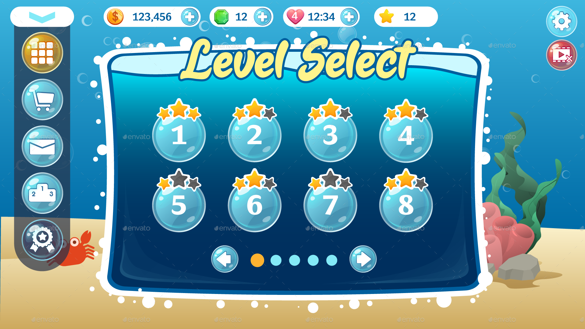 Ocean Theme GUI Pack 08, Game Assets | GraphicRiver