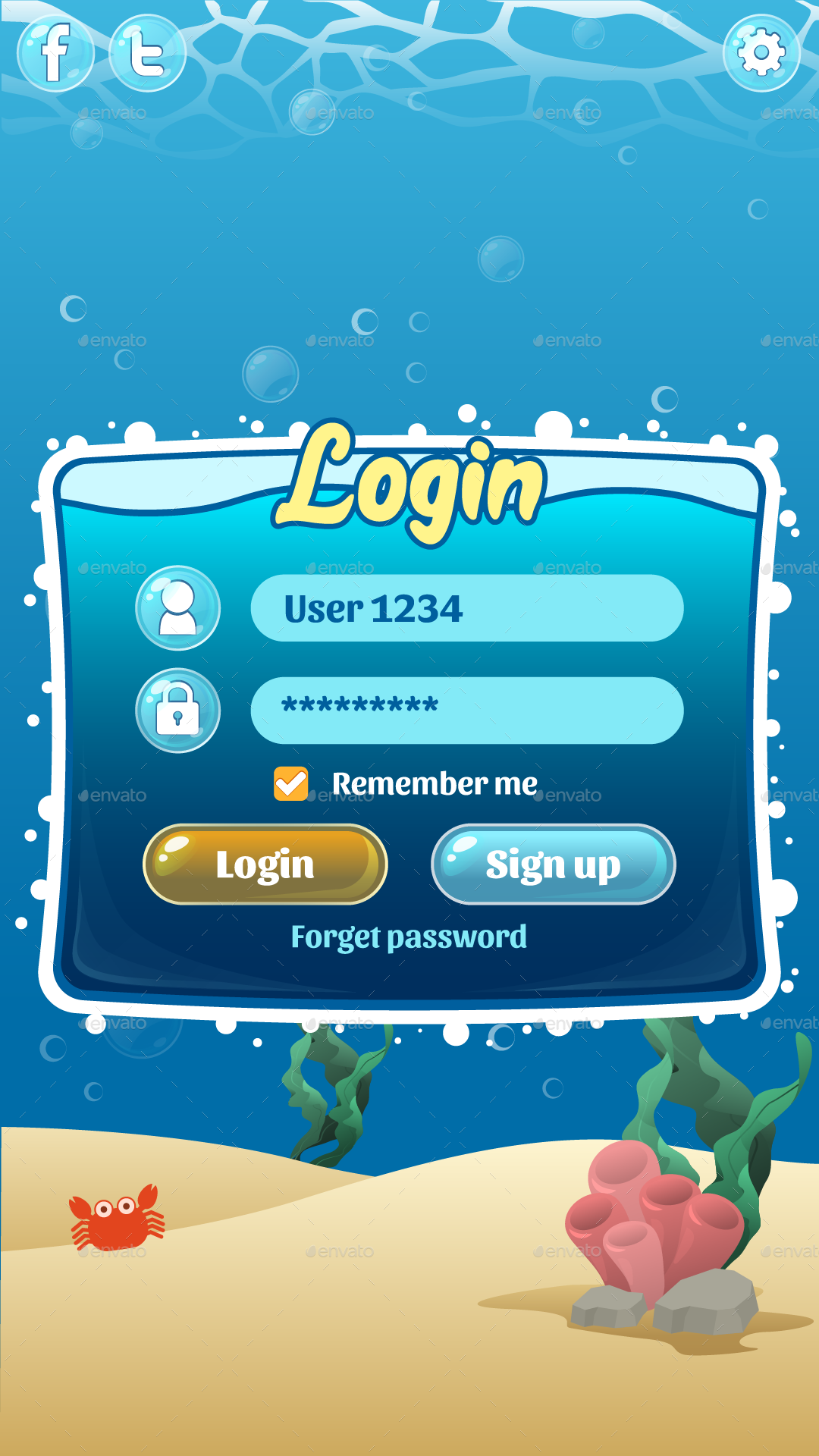 Ocean Theme GUI Pack 08, Game Assets | GraphicRiver