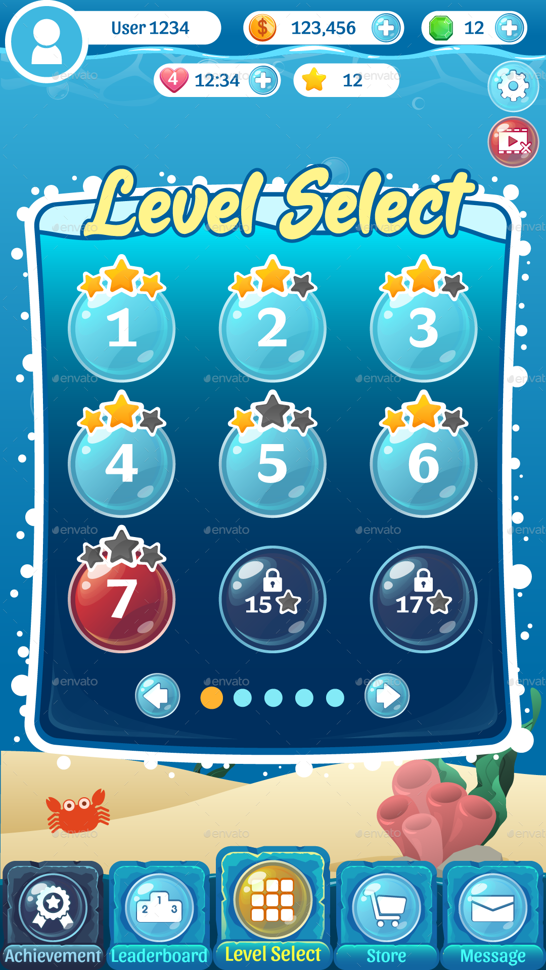 Ocean Theme GUI Pack 08, Game Assets | GraphicRiver