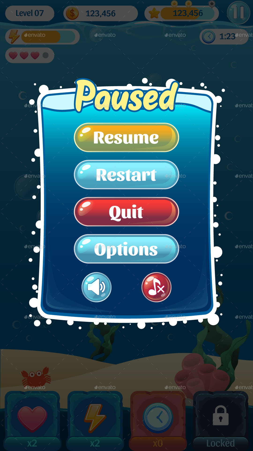 Ocean Theme GUI Pack 08, Game Assets | GraphicRiver