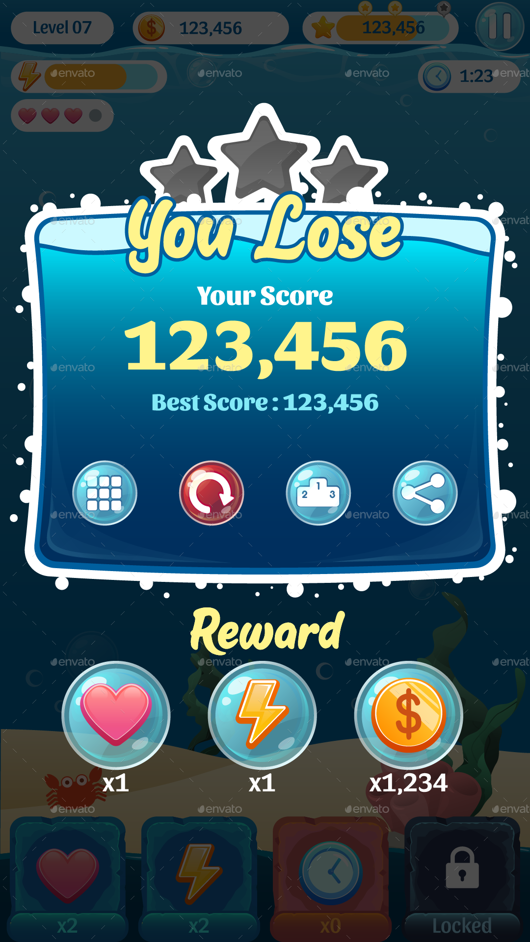 Ocean Theme GUI Pack 08, Game Assets | GraphicRiver