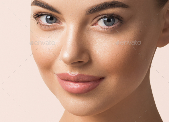 Beautiful woman face skin healthy beauty closeup female Stock Photo by ...