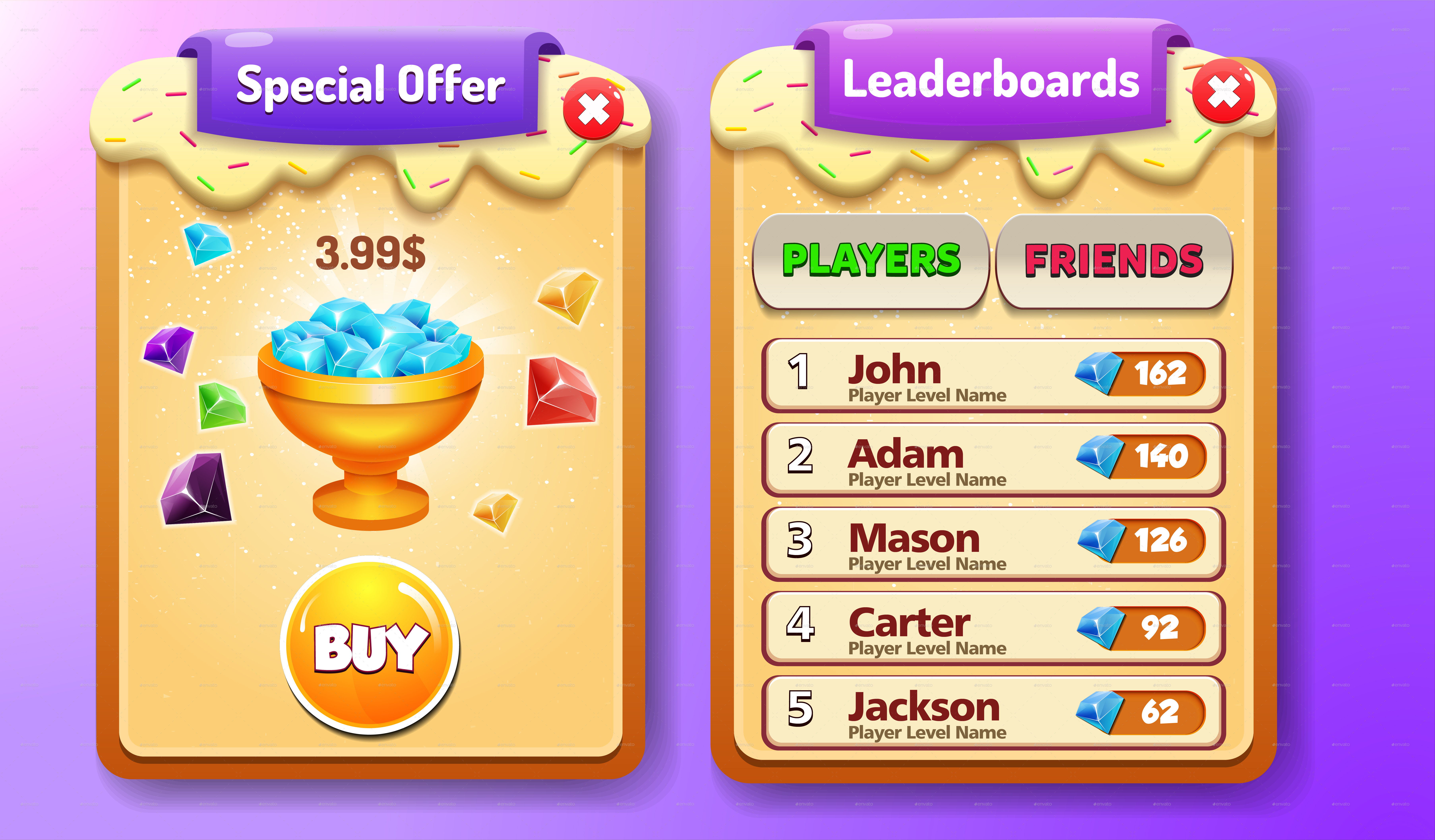 Casual Candy Theme Game UI for Mobile Games, Game Assets | GraphicRiver