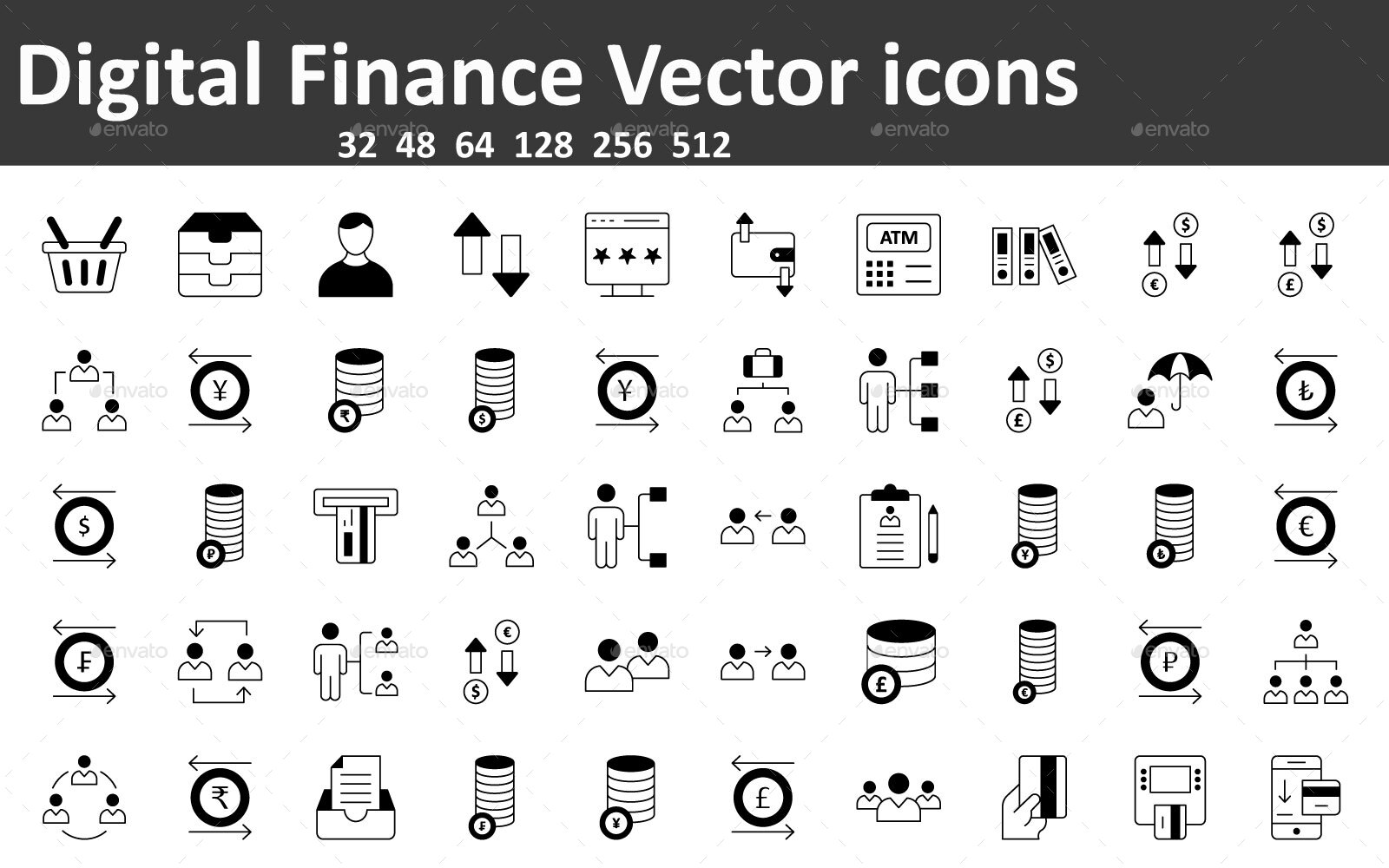 50 Digital Finance Vector icons, Icons | GraphicRiver