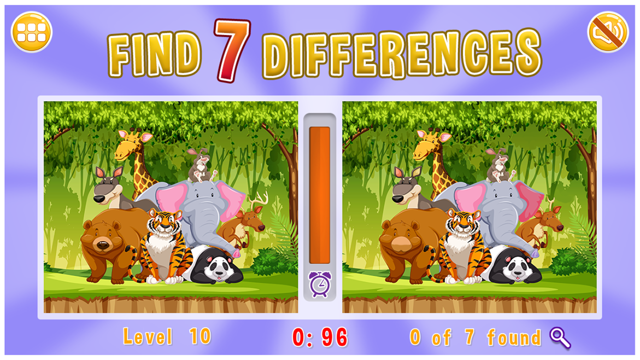 Find Seven Differences - Animals - HTML5 Construct 2 & 3 Game with Source Code by jmneto