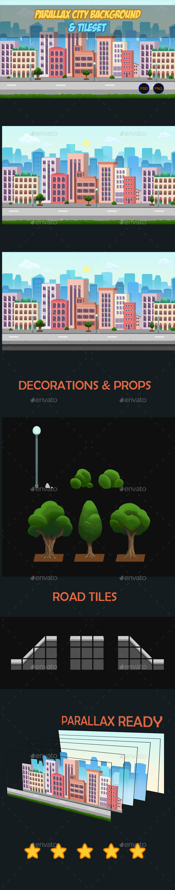 Parallax City Background & Tileset, Game Assets | GraphicRiver