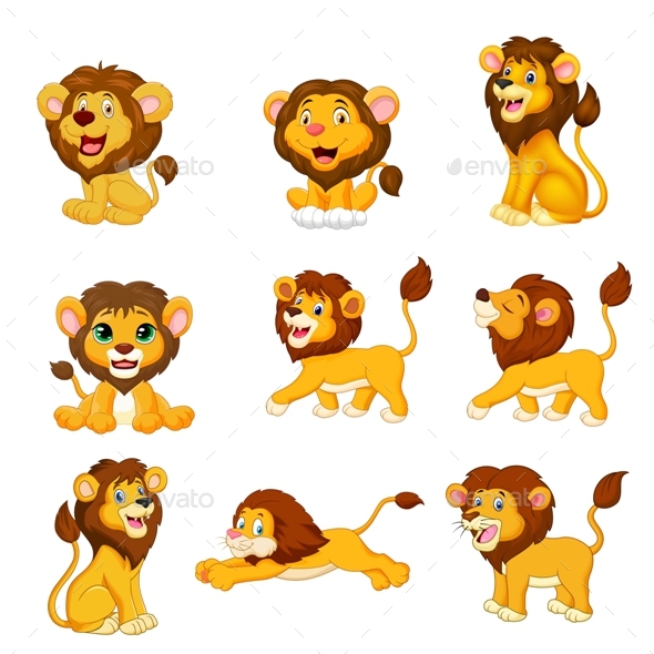 Cartoon Lions Collection Set, Vectors | GraphicRiver