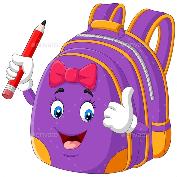 Cartoon Purple School Backpack, Vectors | GraphicRiver