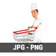3D Head Chef Pushing Supermarket Trolley, Graphics | GraphicRiver