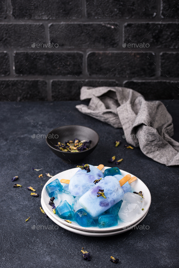 Blue ice cream popsicle from Butterfly pea Stock Photo by furmanphoto