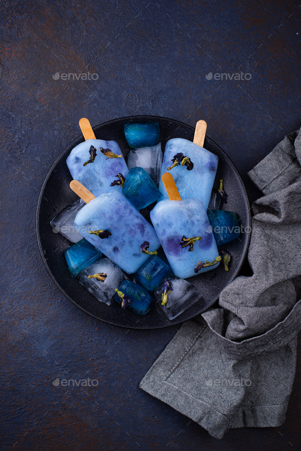 Blue ice cream popsicle from Butterfly pea Stock Photo by furmanphoto