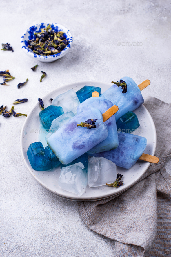 Blue ice cream popsicle from Butterfly pea Stock Photo by furmanphoto