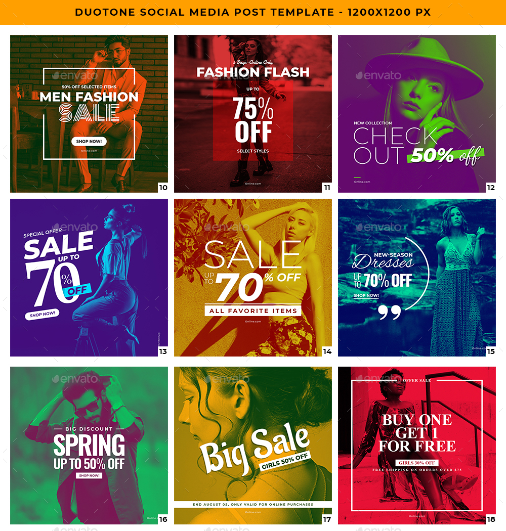 30-Duotone Social Media Post Template, Web Elements | GraphicRiver