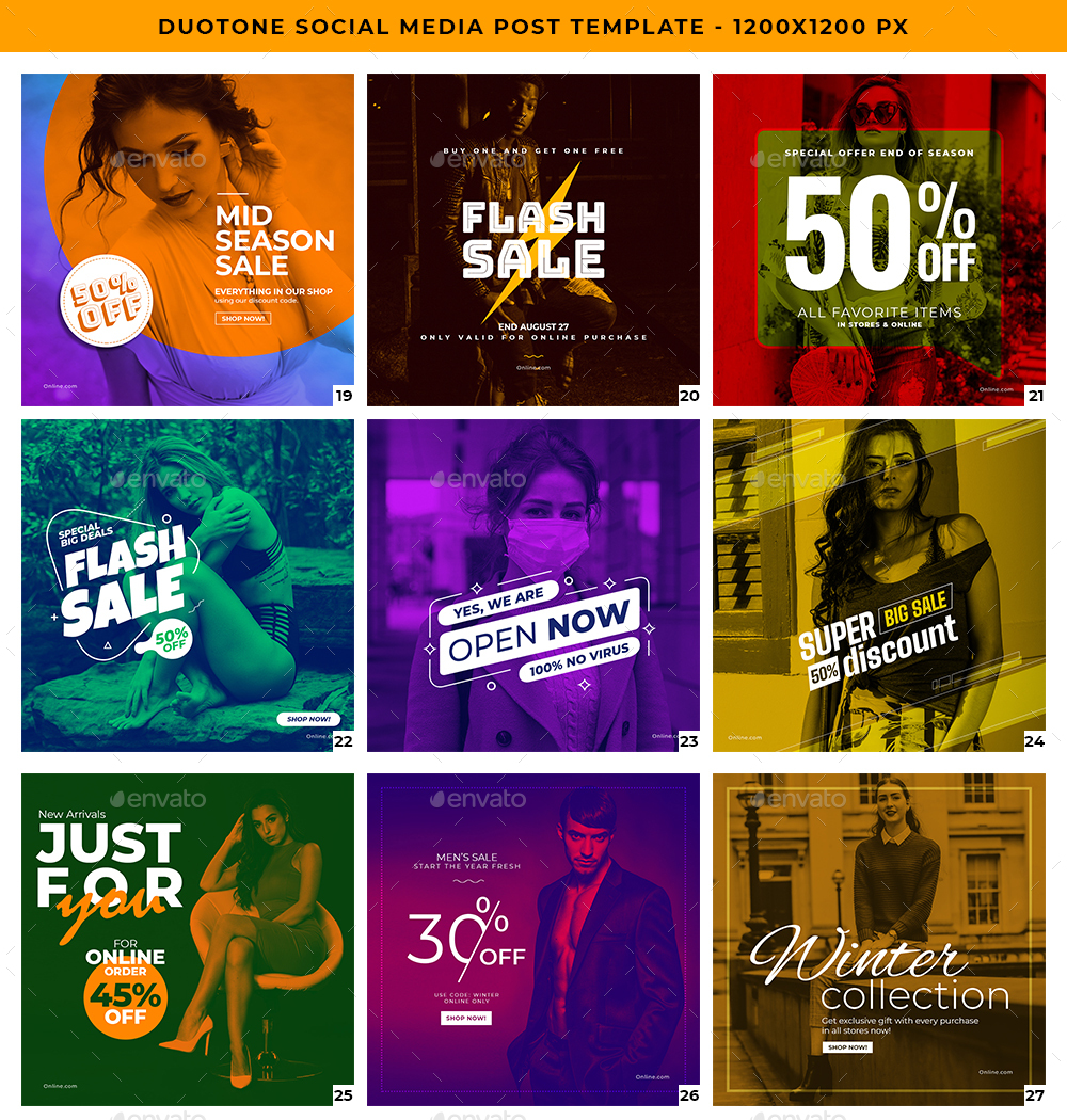 30-Duotone Social Media Post Template, Web Elements | GraphicRiver
