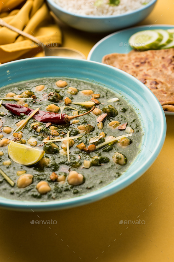 Chickpea Spinach Curry or Palak Chole Sabzi, Indian food Stock Photo by ...
